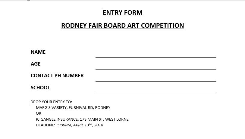 Entry form – Rodney Aldborough Agricultural Society